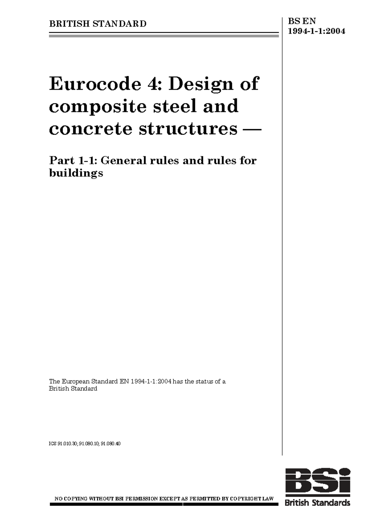 BS EN 1994-1-1: Eurocode 4 - Design of Composite Steel and Concrete ...