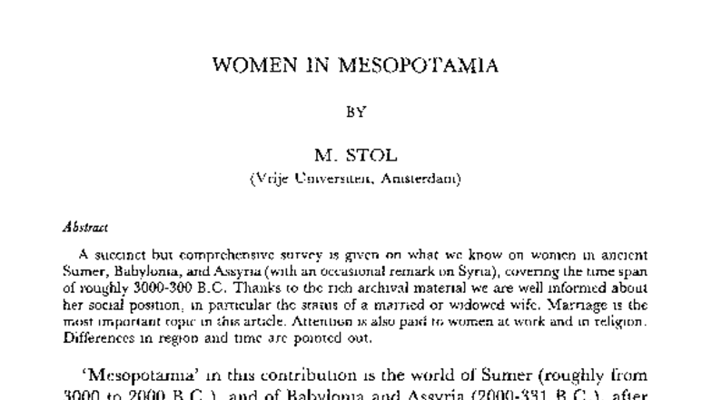 Women in Mesopotamia: Insights for Ancient Mediterranean Studies - Studocu