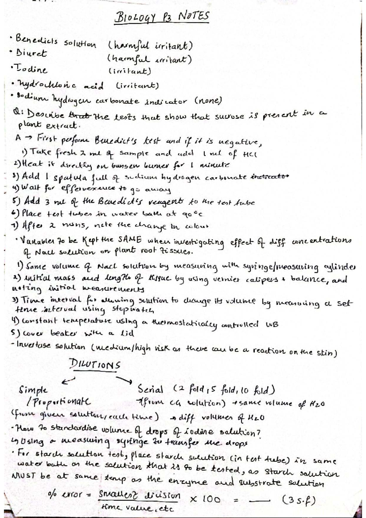 Hannah's BIOLOGY P3 Notes: Tests for Sucrose in Plant Extracts - Studocu