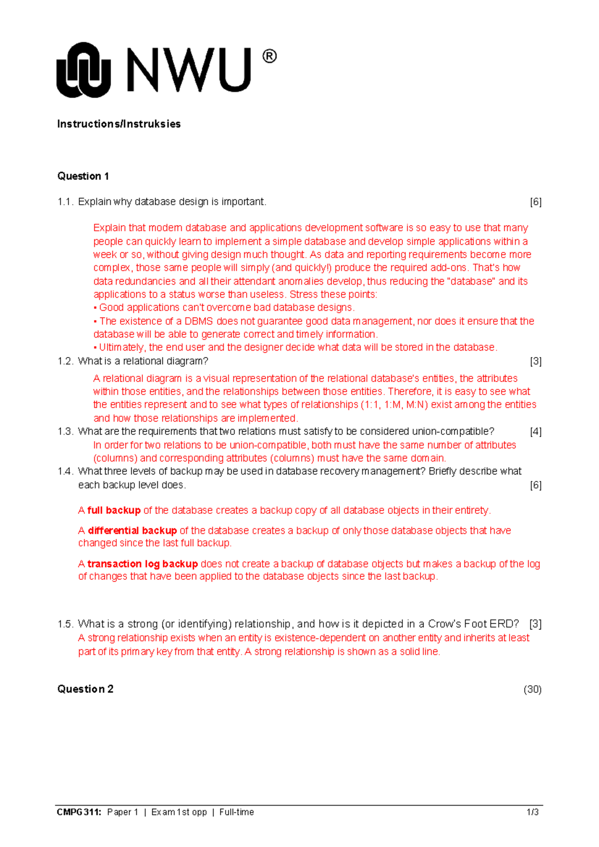 CMPG311 Exam Memo - Database Design & Relationships Overview - Studocu