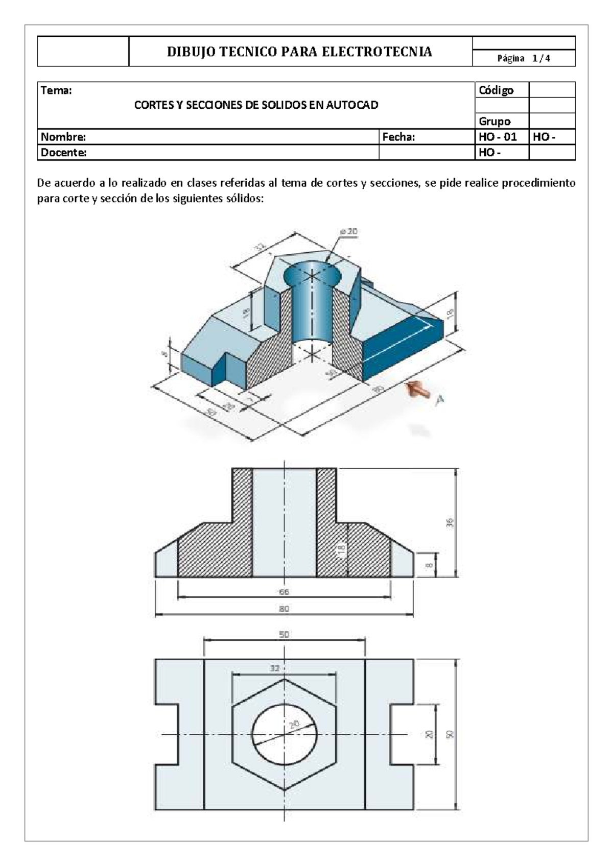 CORTES Y SECCIONES DE SÓLIDOS EN AUTOCAD - Tarea 02 DIBUJO TECNICO ...