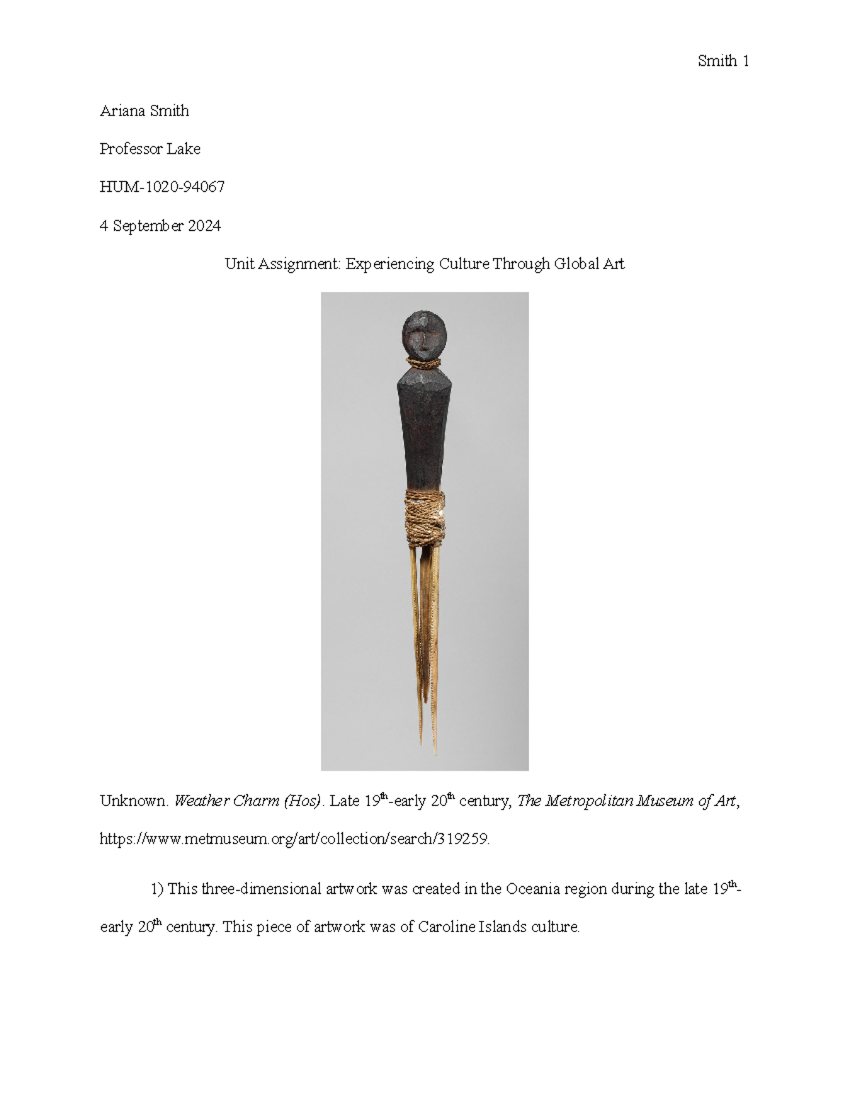 HUM-1020 Unit Assignment: Analyzing the Weather Charm of Caroline ...
