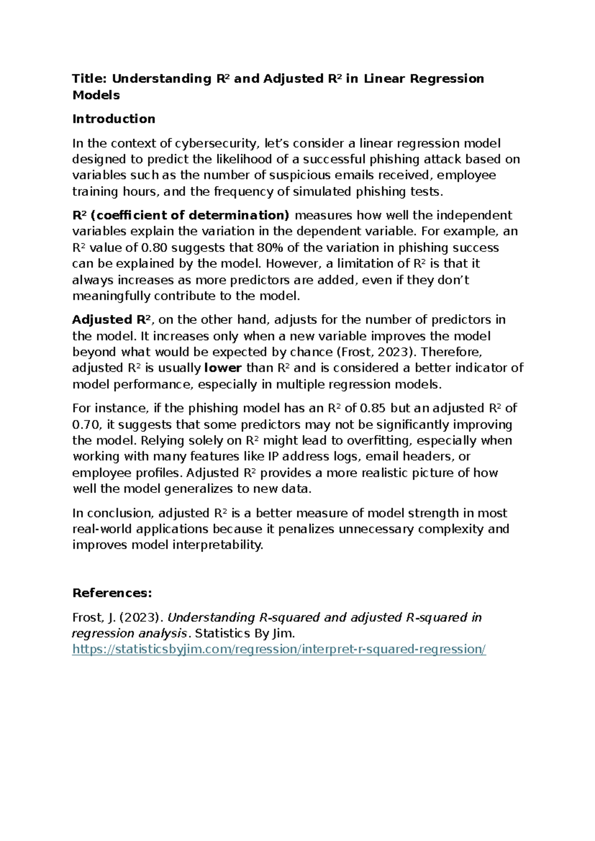 Unit 7 Discussion: R² vs Adjusted R² in Linear Regression Models - Studocu