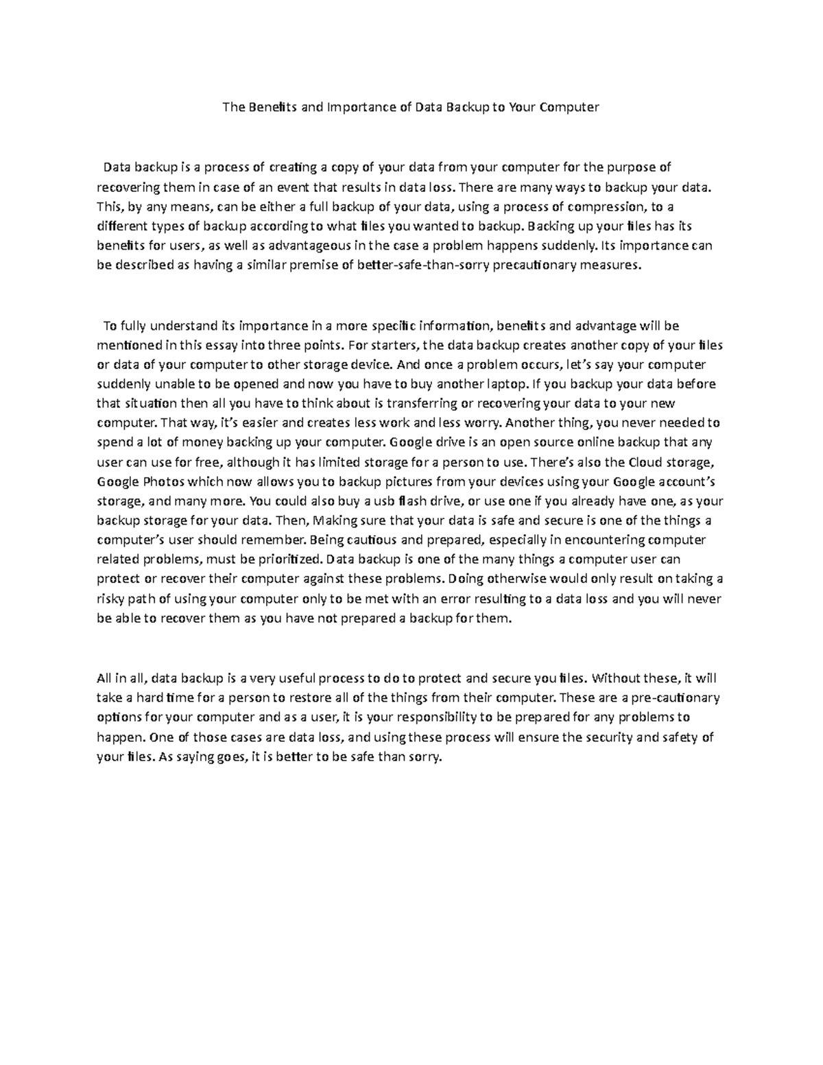 Epasessay - rerw - The Benefits and Importance of Data Backup to Your ...