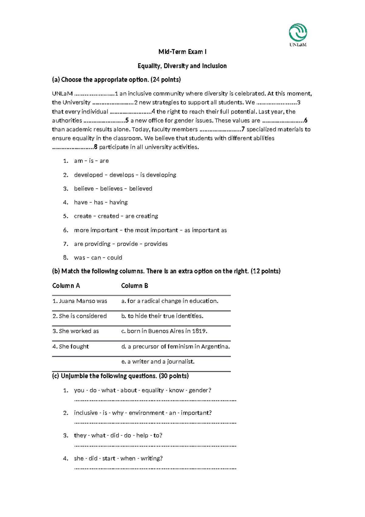 Mid-Term Exam I: Equality, Diversity, and Inclusion Insights - Studocu