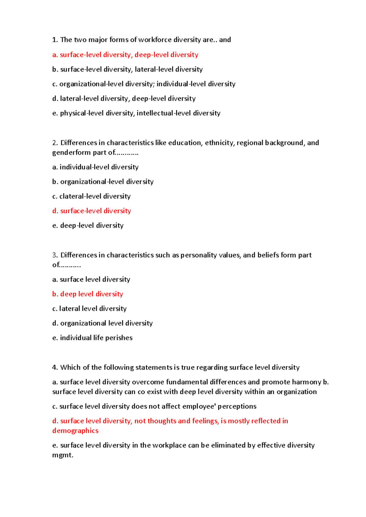 Test - on tap - The two major forms of workforce diversity are.. and a ...