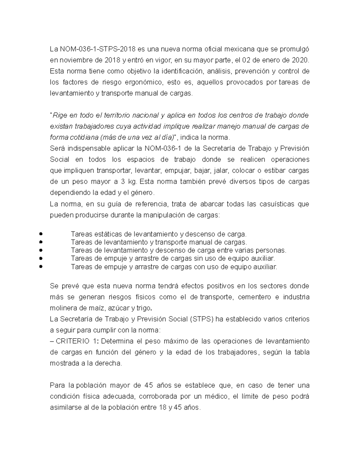 Resumen nom 036 - La NOM-036-1-STPS-2018 es una nueva norma oficial ...