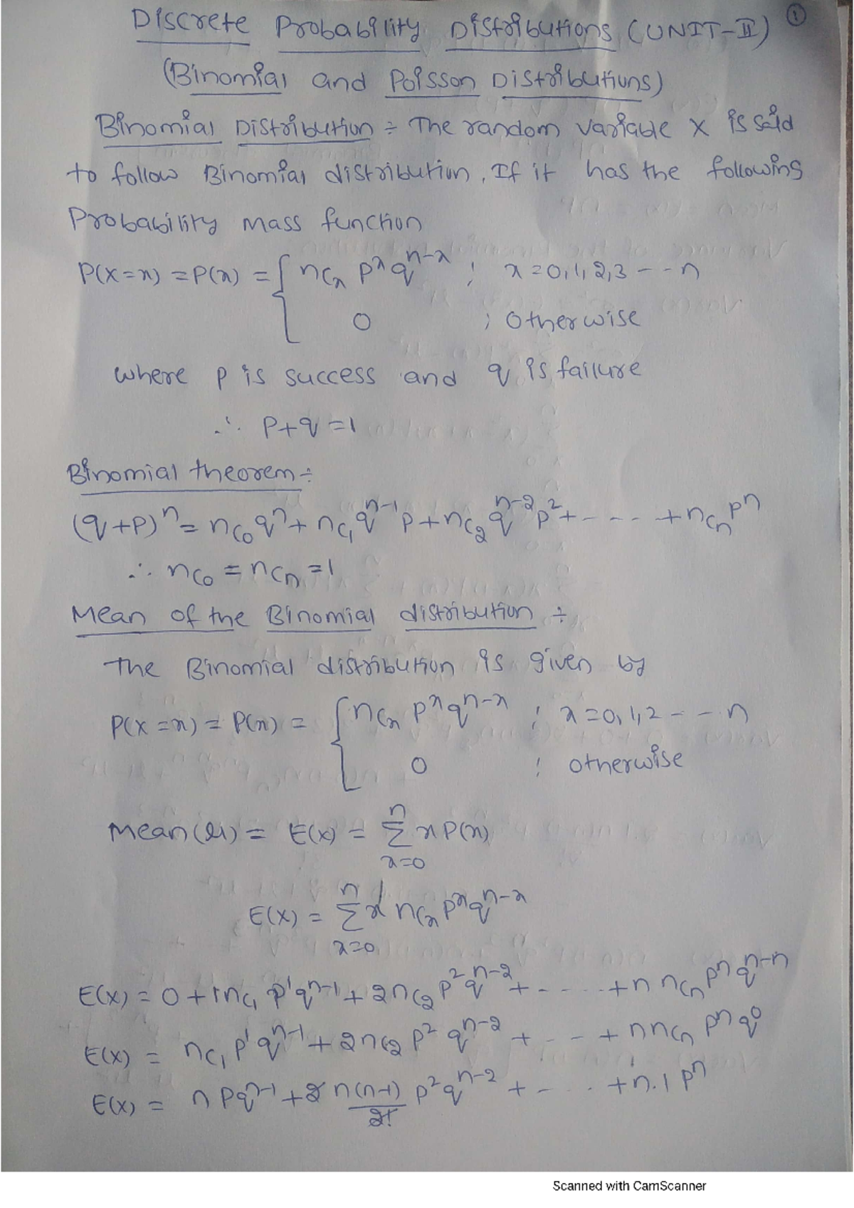 P&S (Unit-II) - uuitgntrngotrngotr - Discrete Probability Distributions ...