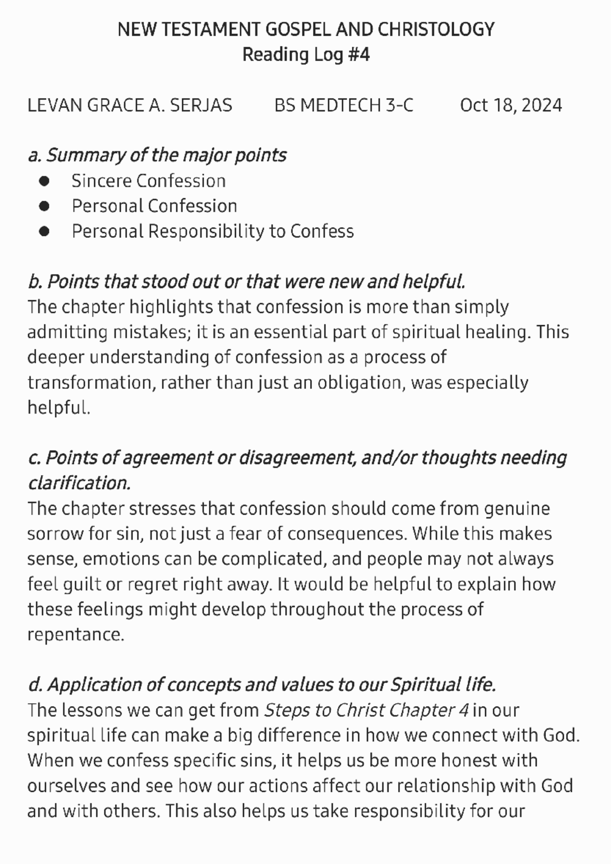 BS MEDTECH Summary of Key Insights from Steps to Christ - Chapter 4 ...