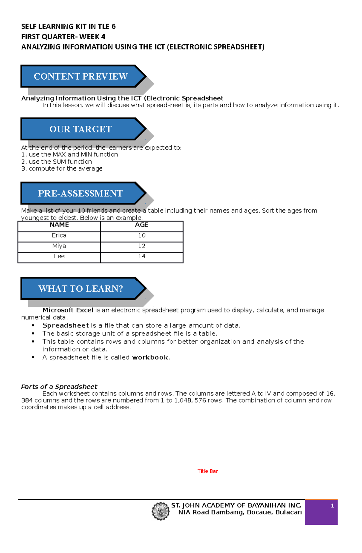Lesson 4 - Analyzing Data Using Electronic Spreadsheets in TLE 4 - Studocu