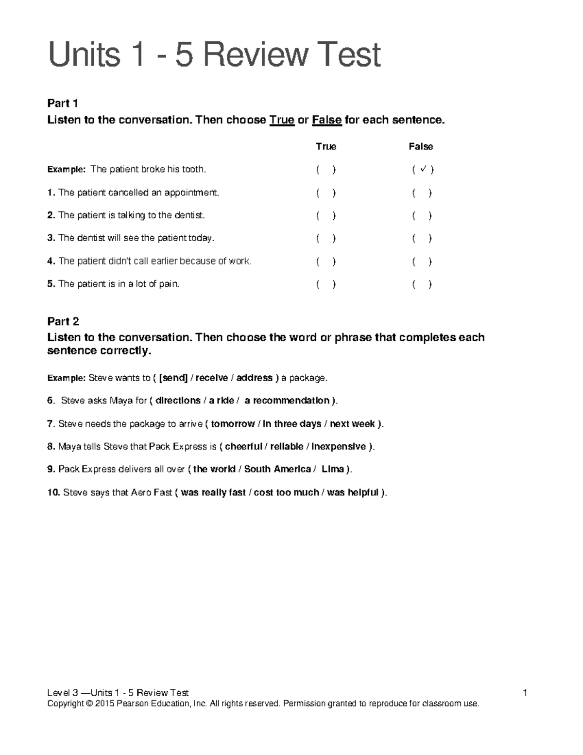 UNIT 1 5 Review TEST - ádsdasdafcc - Units 1 - 5 Review Test Level 3 ...