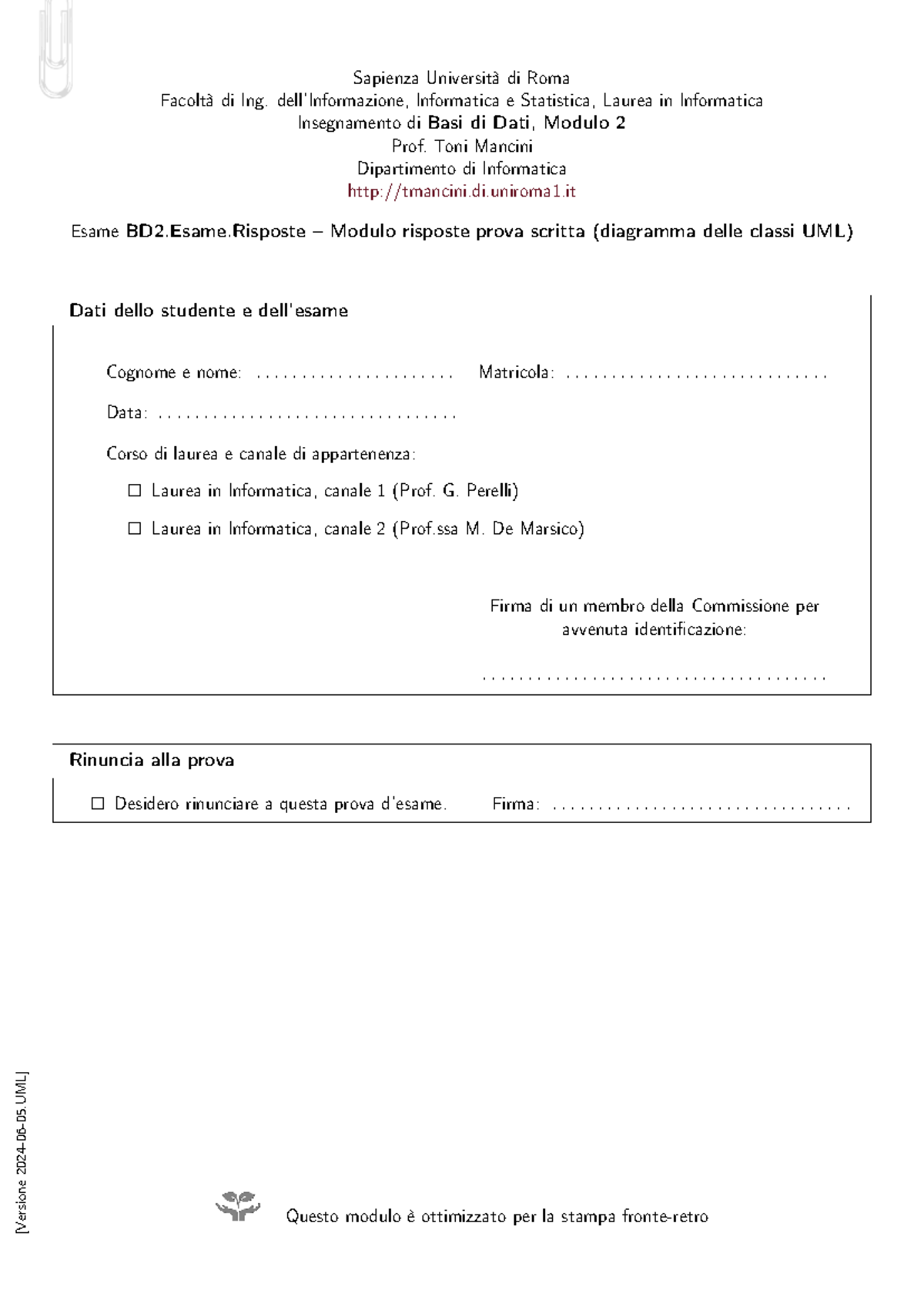 BD2.Esame.Risposte Modulo 2 - Analisi e Progettazione UML - Studocu