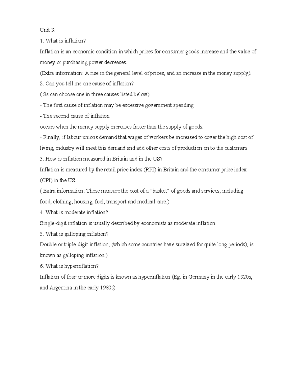 Unit 3 - 1. What is inflation? - Unit 3: What is inflation? Inflation ...