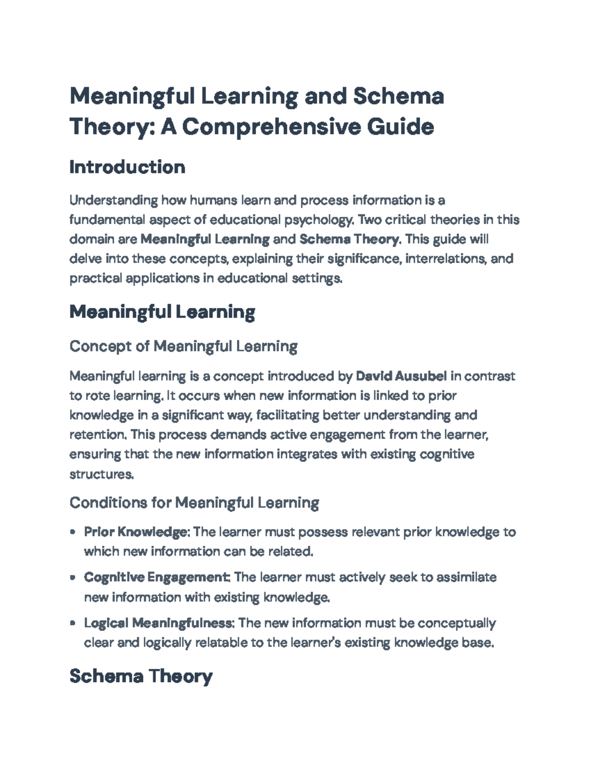 Understanding Meaningful Learning and Schema Theory: An Overview ...