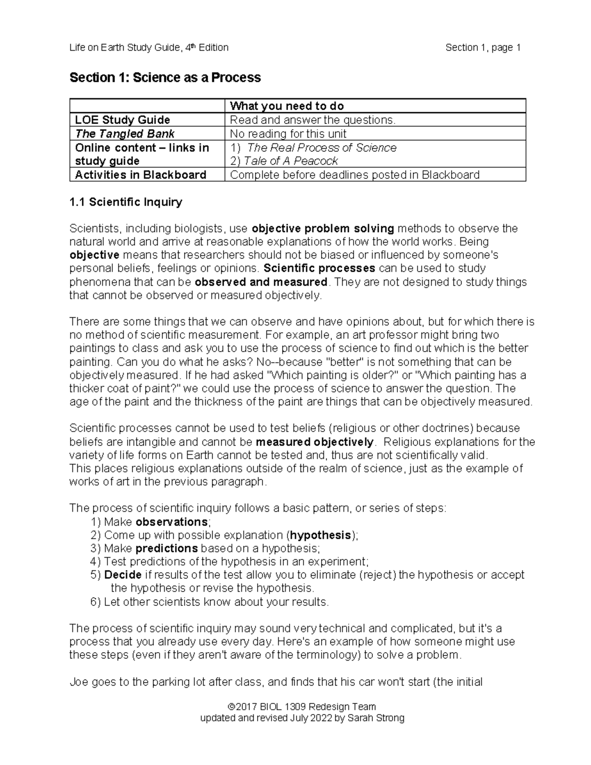 Life on Earth Study Guide: Scientific Inquiry & Experiments (BIOL 1309 ...