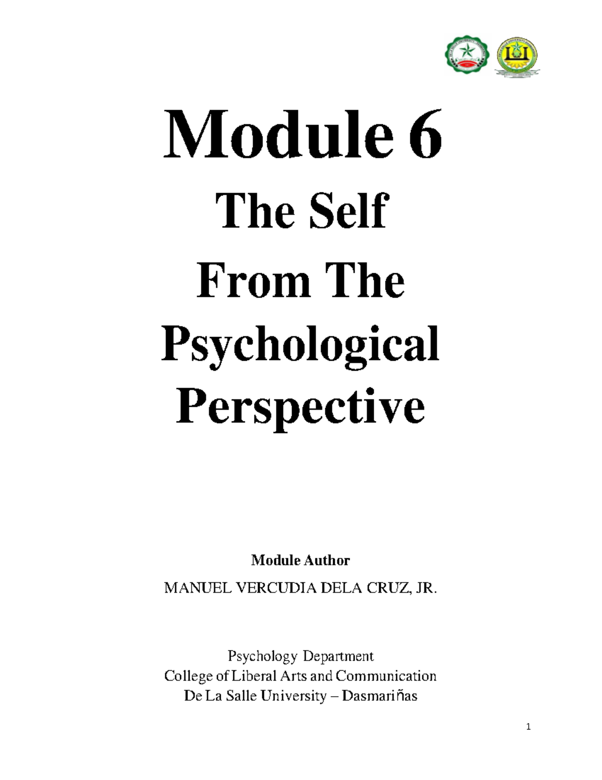 Module 6 - The Self from the Psychological Perspective - Module 6 The ...