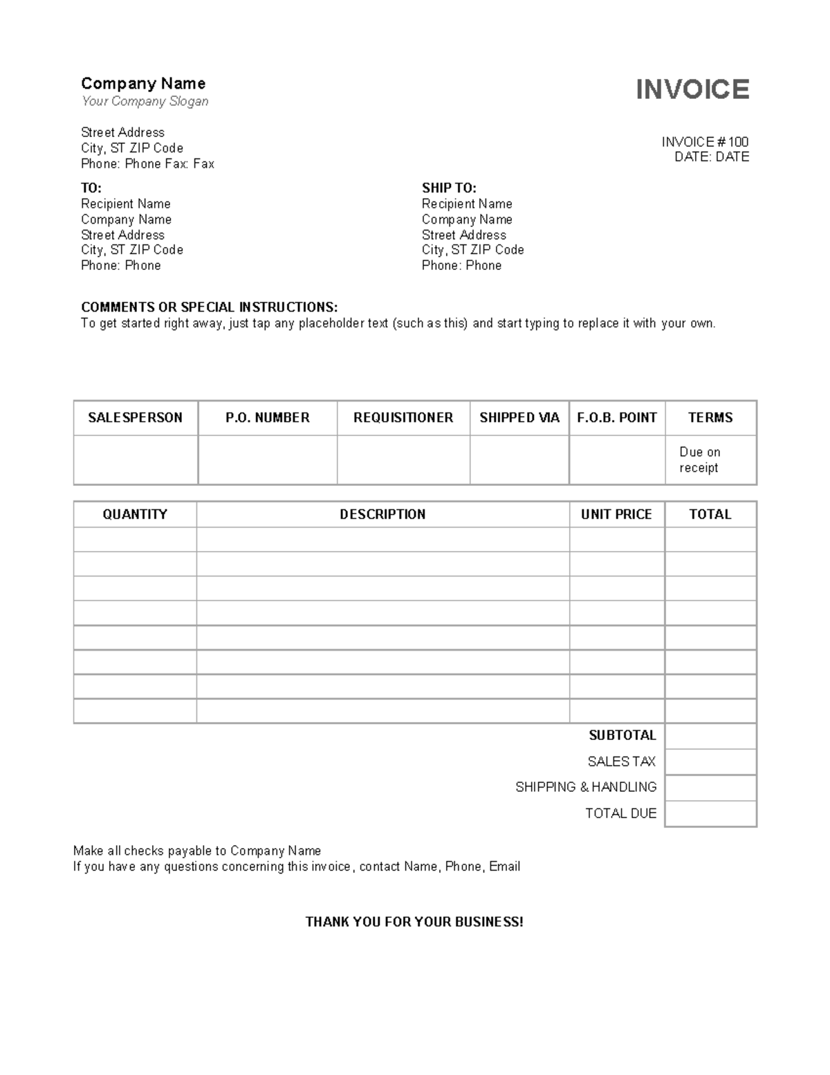 Invoice Template - 21 - Notes for Your Company - Studocu