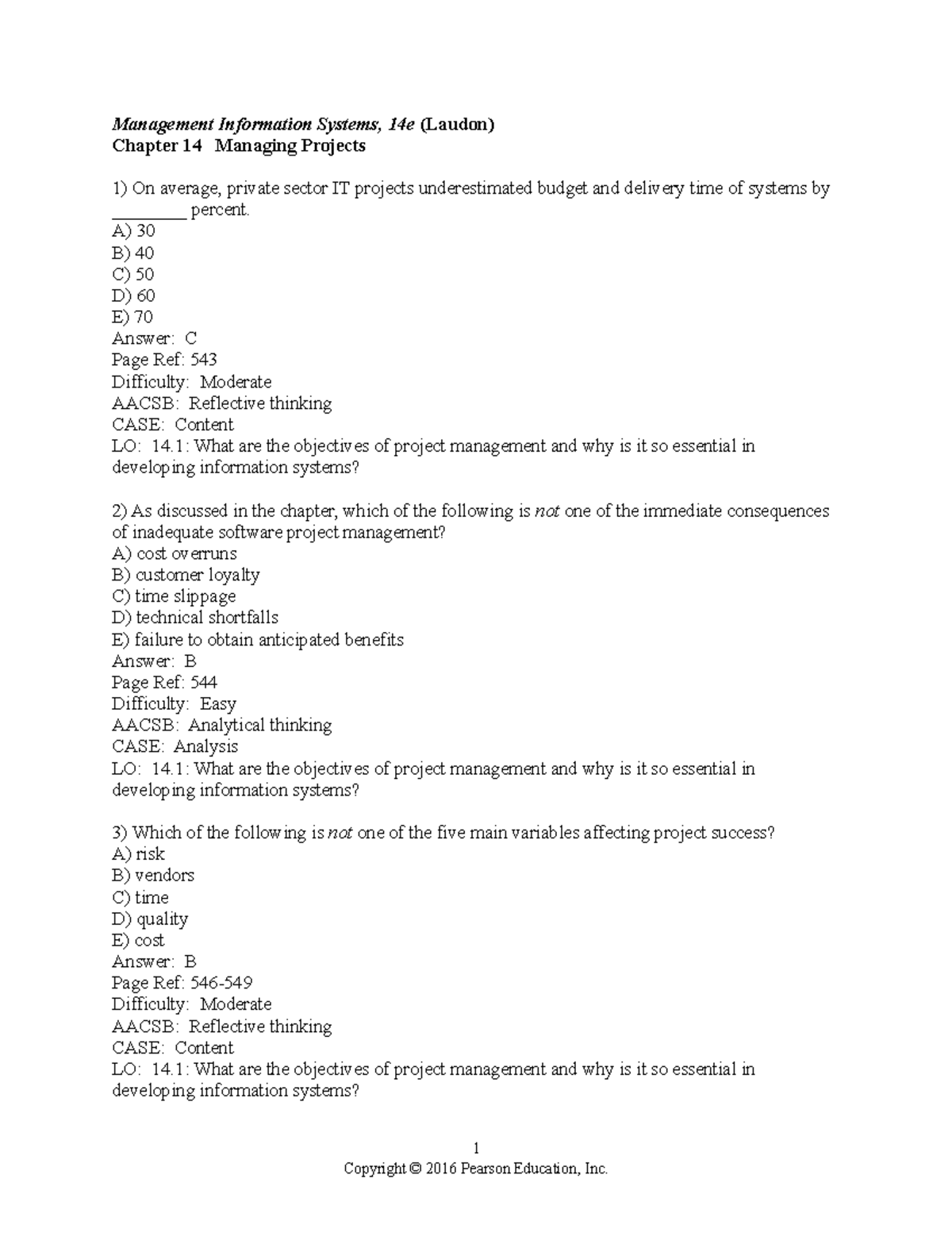Chapter 14 Testbank Management Information Systems 14e Laudon