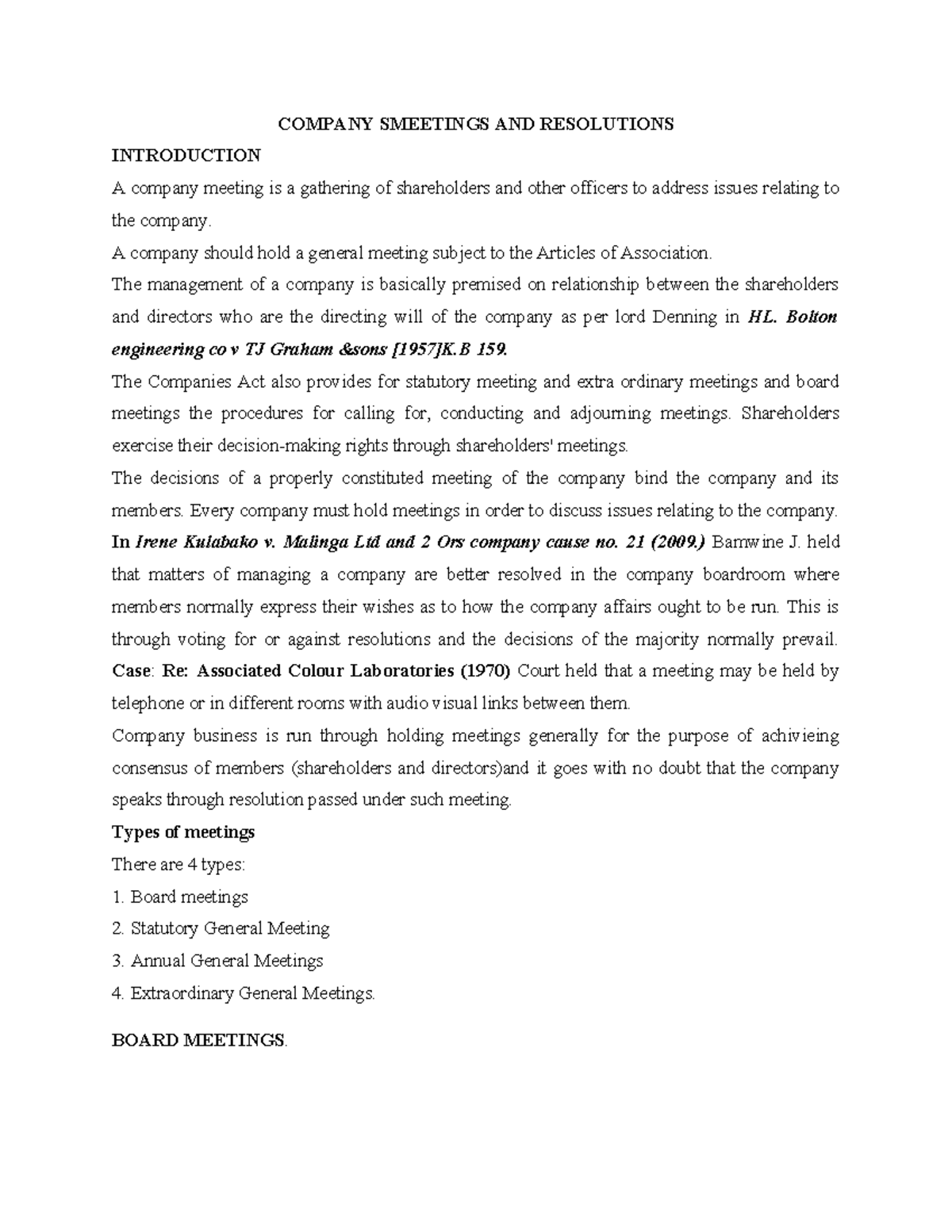 B.A Group 2 [Meetings] - Overview of Company Meetings & Resolutions ...