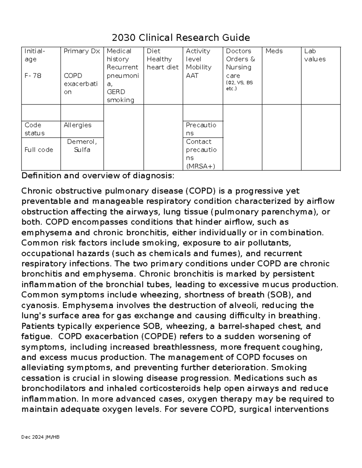 2030 Clinical Research Guide: COPD Management and Nursing Care - Studocu