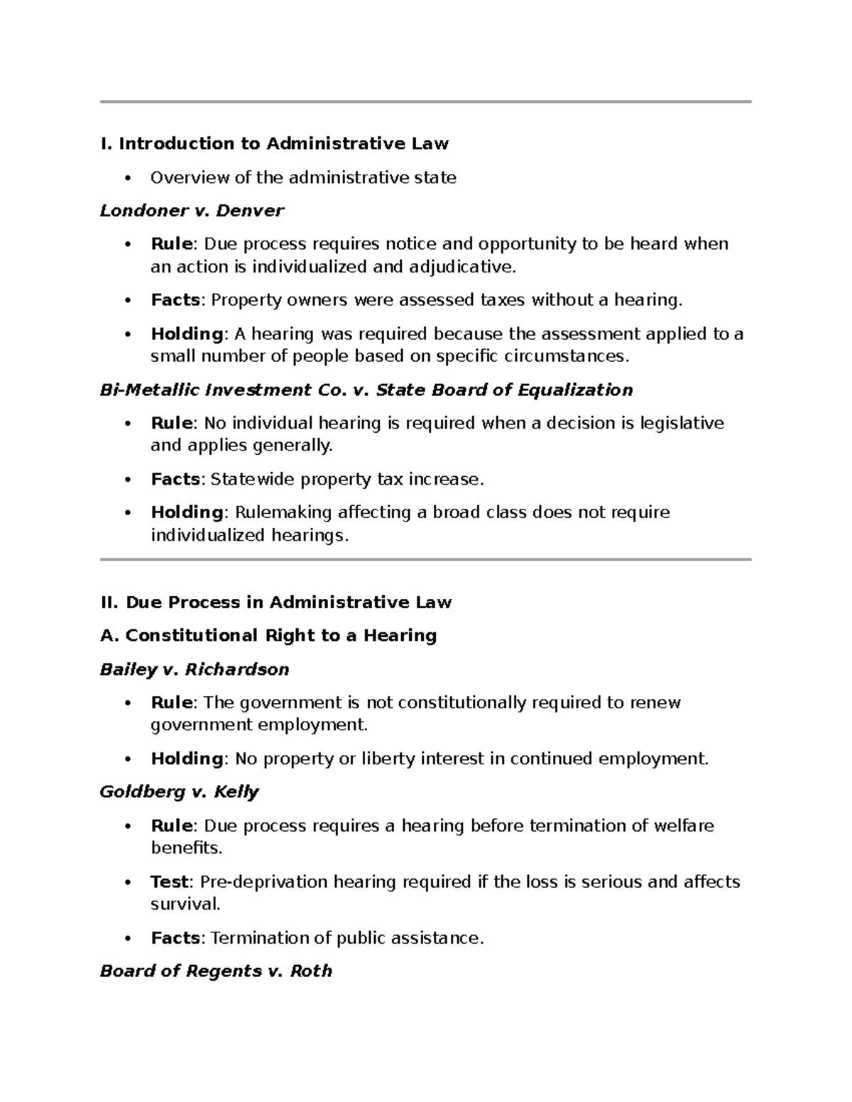 Admin Law Rule Sheet: Key Cases & Principles Overview - Studocu