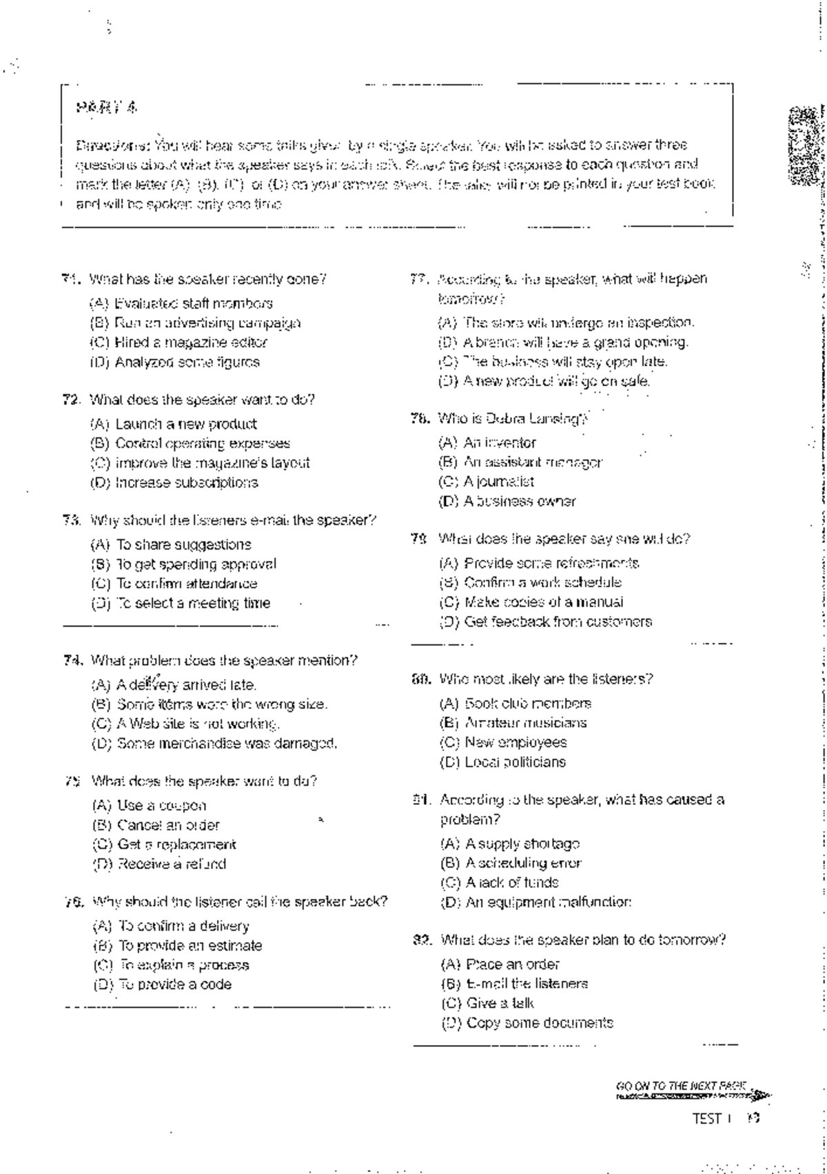 TEST 1 - Listening Comprehension Questions and Answers - Studocu