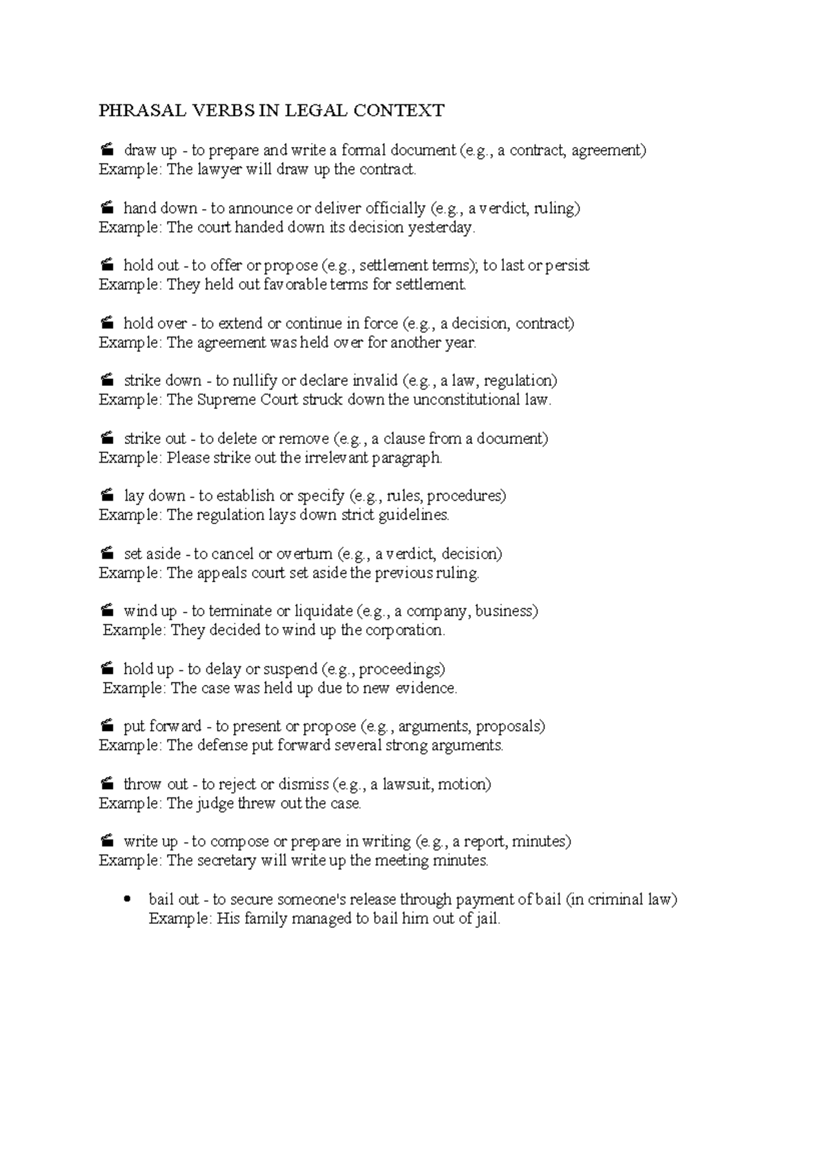 PHR 101: Phrasal Verbs in Legal Context - Definitions & Examples - Studocu