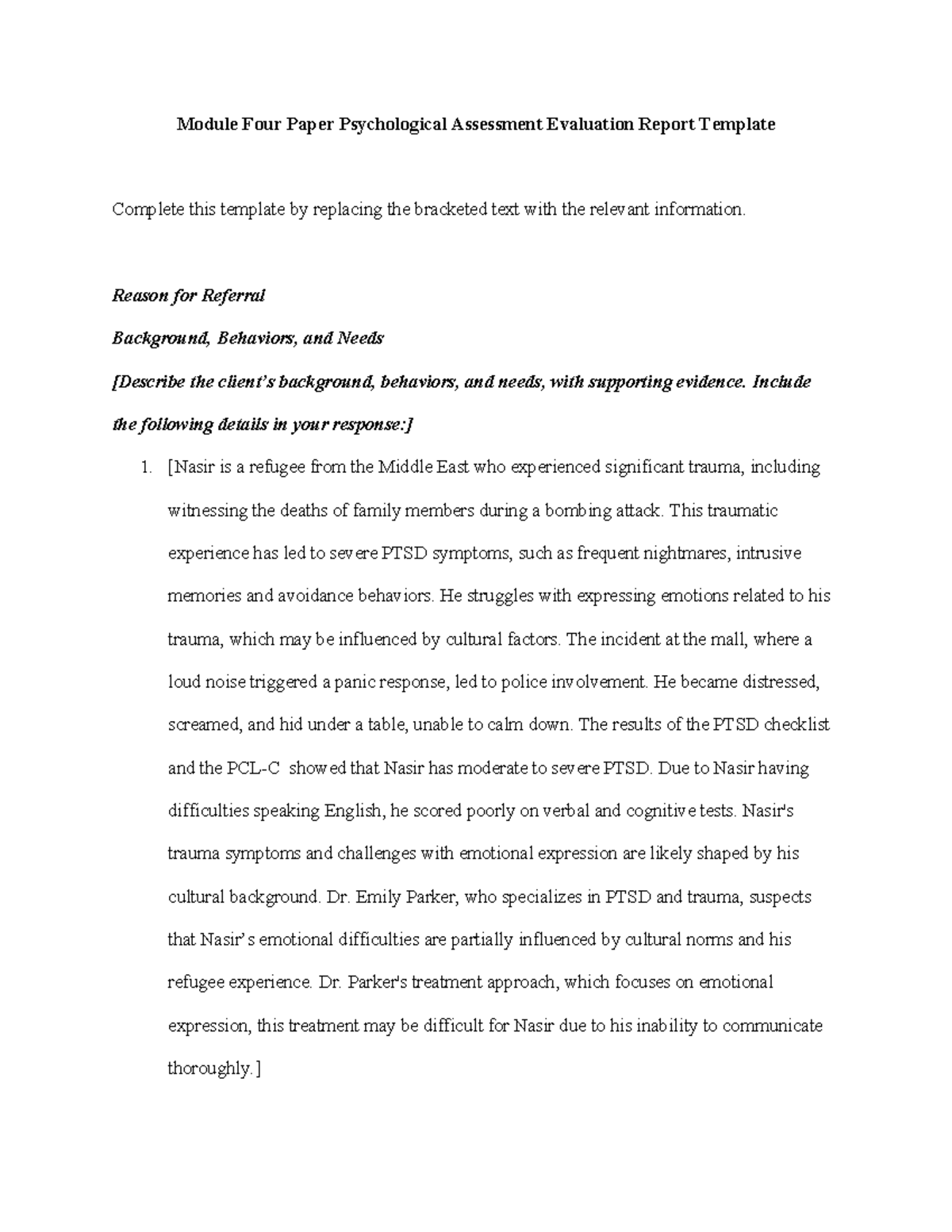 PSY 355 Module 4 Psychological Assessment Evaluation Report - Studocu