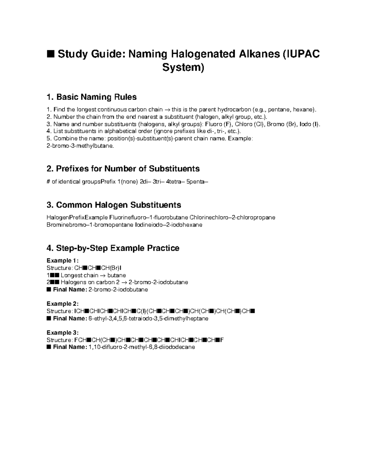 Halogenated Alkanes Study Guide: IUPAC Naming Rules - Studocu