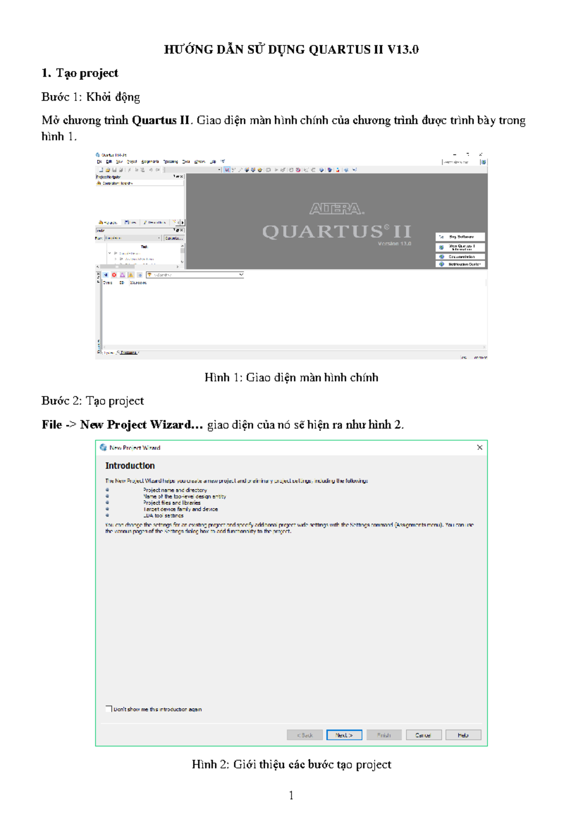 Schematic Editor On Quartus IIv 13 - HƯỚNG DẪN SỬ DỤNG QUARTUS II V13. Tạo project Bước 1: Khởi ...
