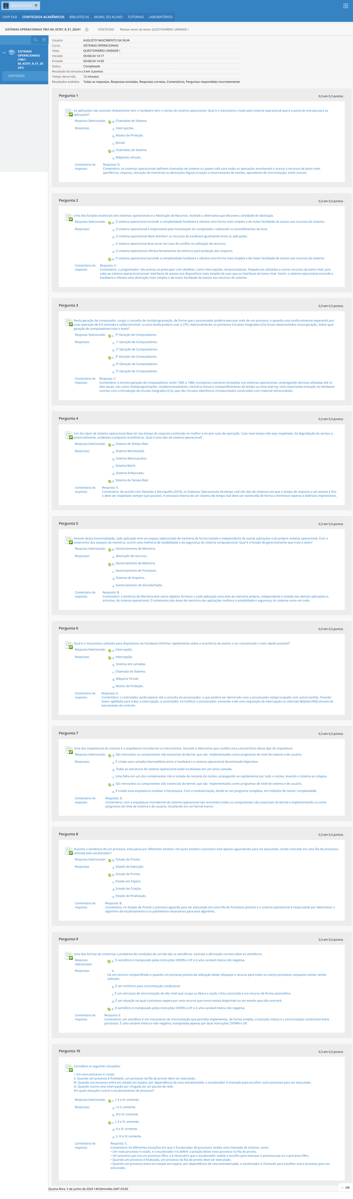 Revisão do Teste - Questionário Unidade I - Sistemas Operacionais 7961 ...