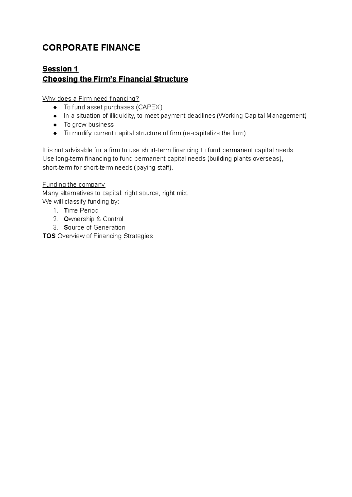 Corporate Finance - Finance Strategy - CORPORATE FINANCE Session 1 ...