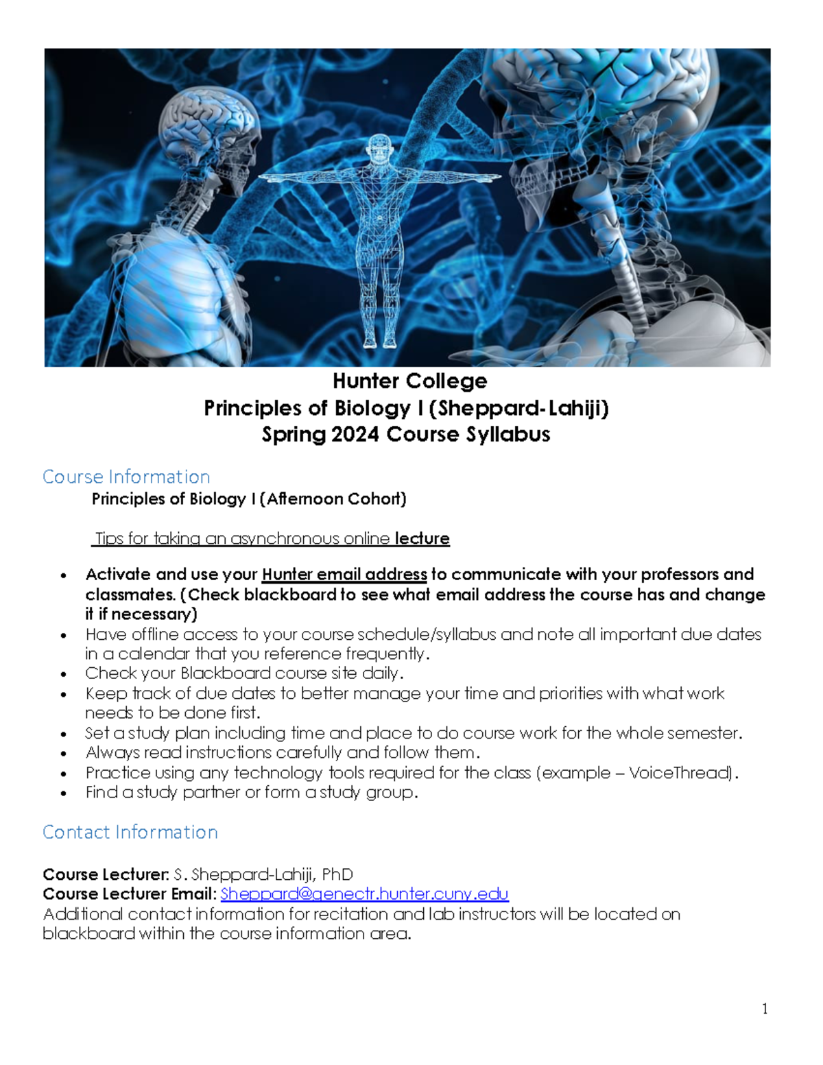 BIO100 Spring 2024 Course Syllabus: Principles of Biology I - Studocu