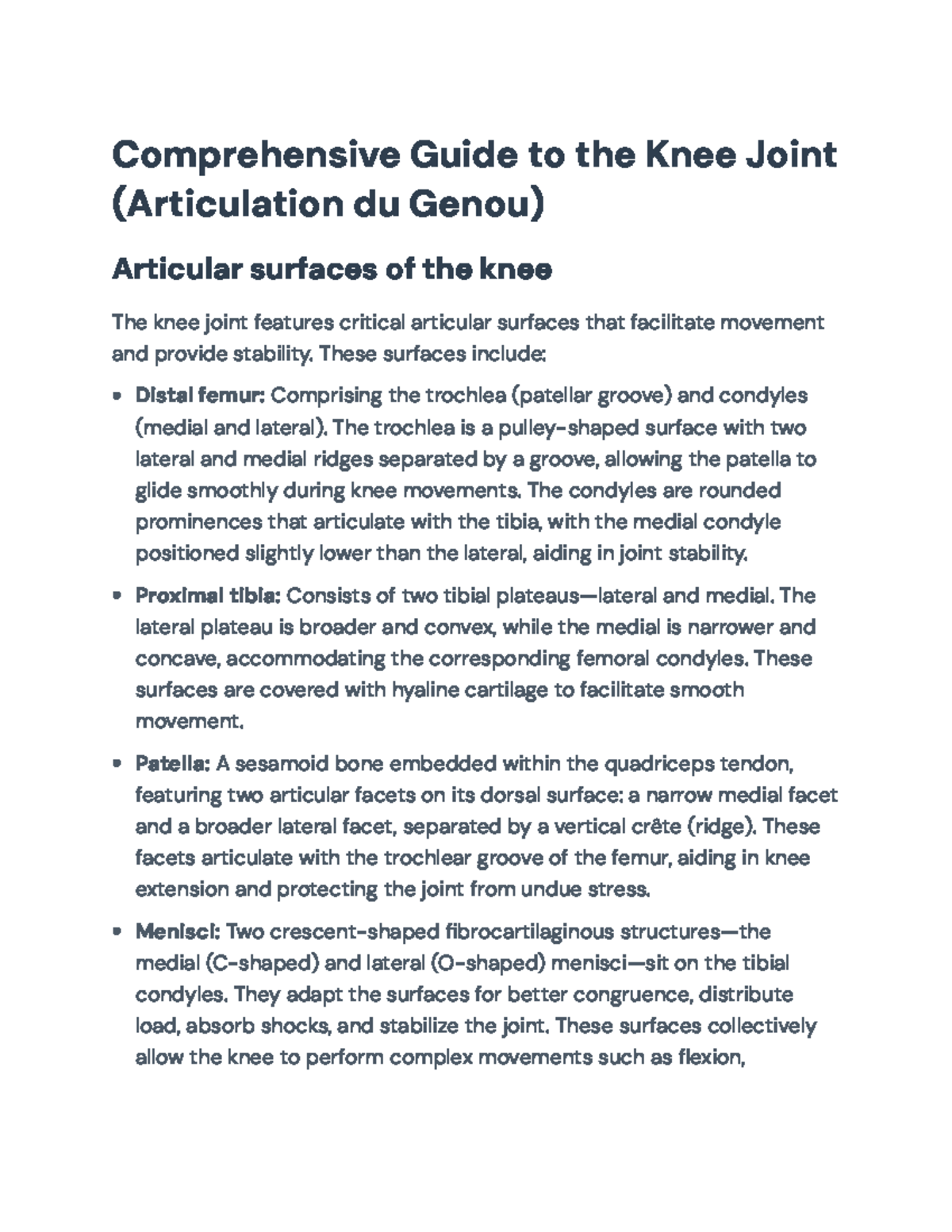 Comprehensive Anatomy and Function of the Knee Joint (KNEE 101) - Studocu