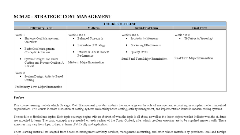 SCM 32 Midterm Exam Review: Strategic Cost Management Concepts - Studocu