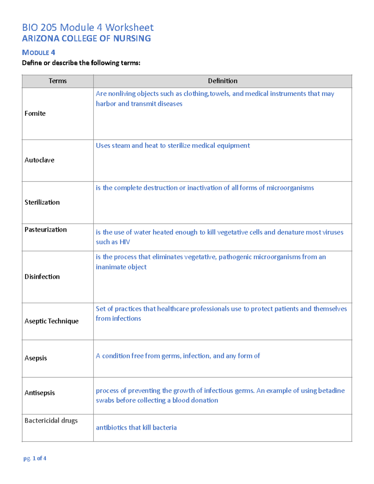 Module 4 Worksheet - Chapter 4: Infection Prevention & Practical ...