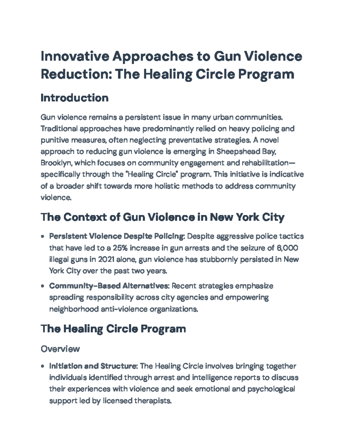 Innovative Approaches to Gun Violence: Healing Circle Program Analysis ...