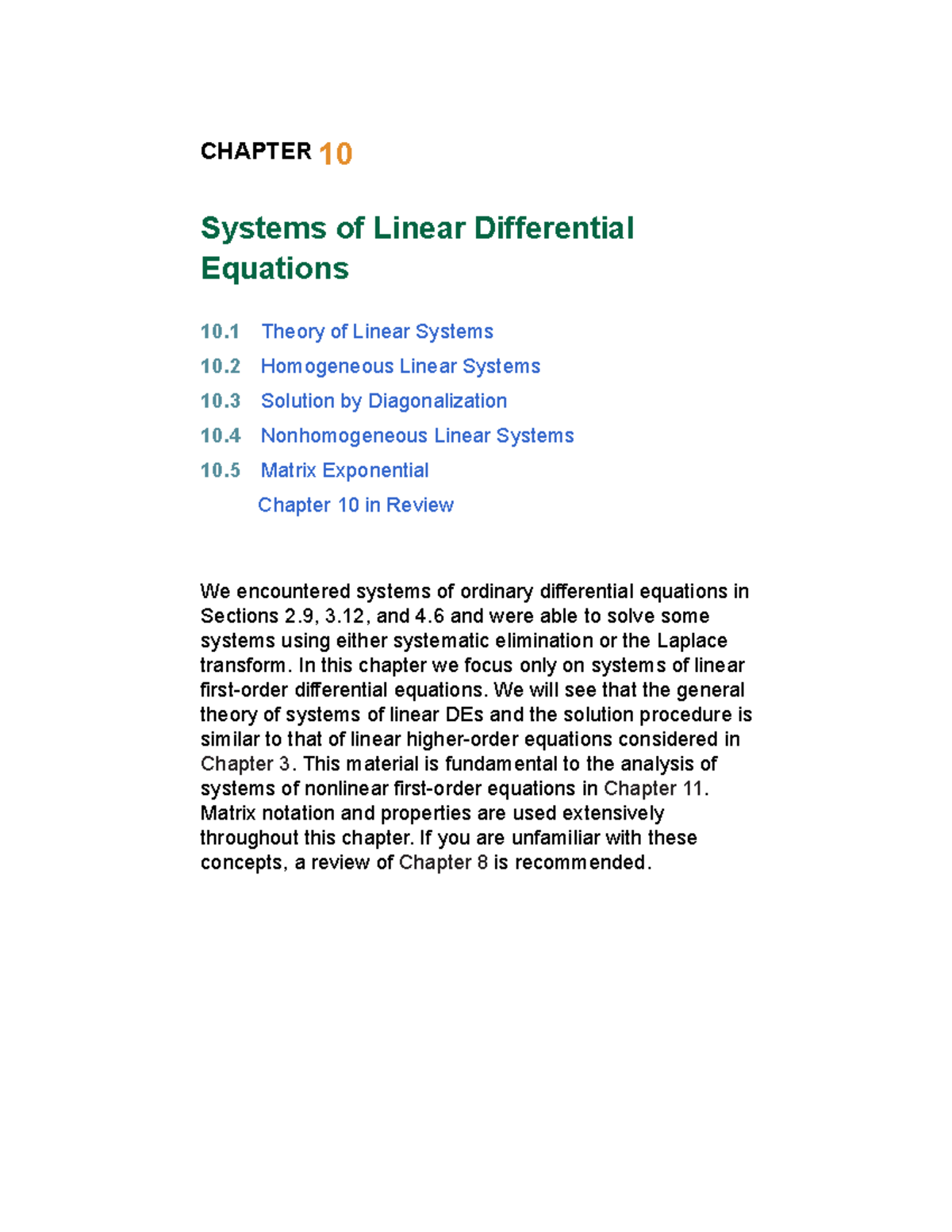 CH 10 - Systems of Linear Differential Equations: Theory & Solutions ...
