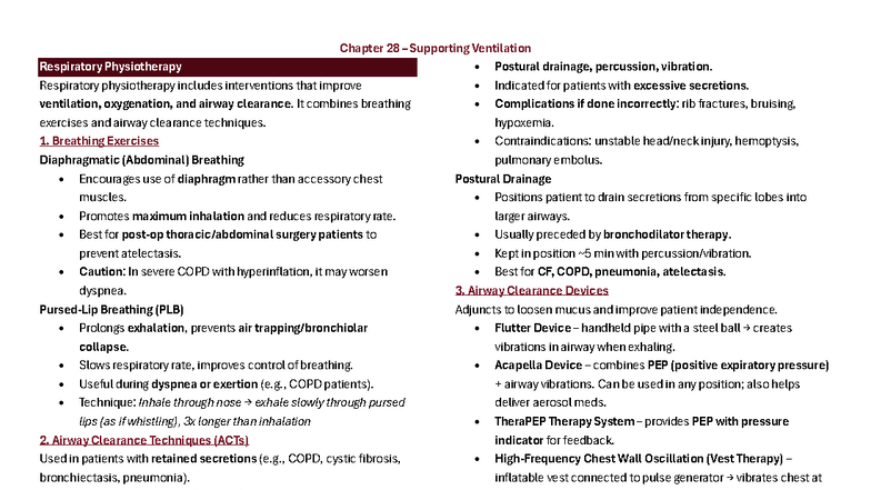 Chapter 28 Study Notes: Respiratory Physiotherapy Techniques and ...