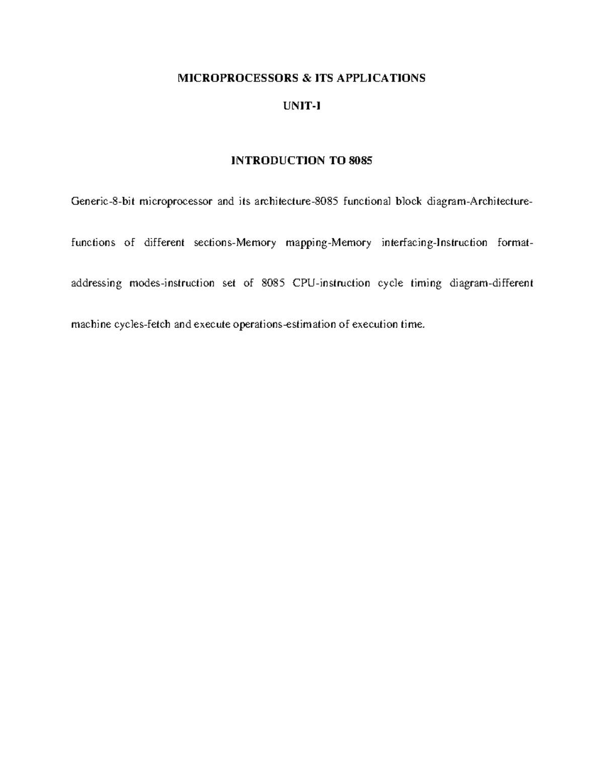 MP UNIT-1: Introduction to 8085 Microprocessor and Its Applications - Studocu