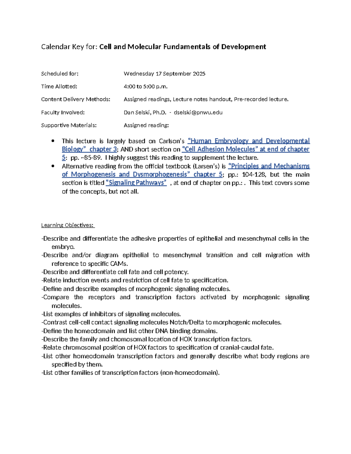 Cell and Molecular Fundamentals of Development: Lecture Notes - Studocu