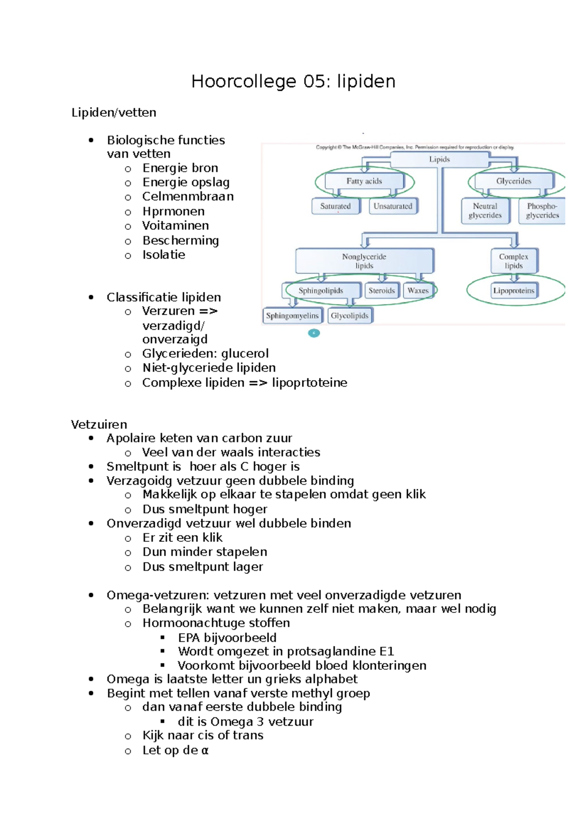 Hoorcollege 05 - Lipiden: Functies, Classificaties en Eigenschappen ...