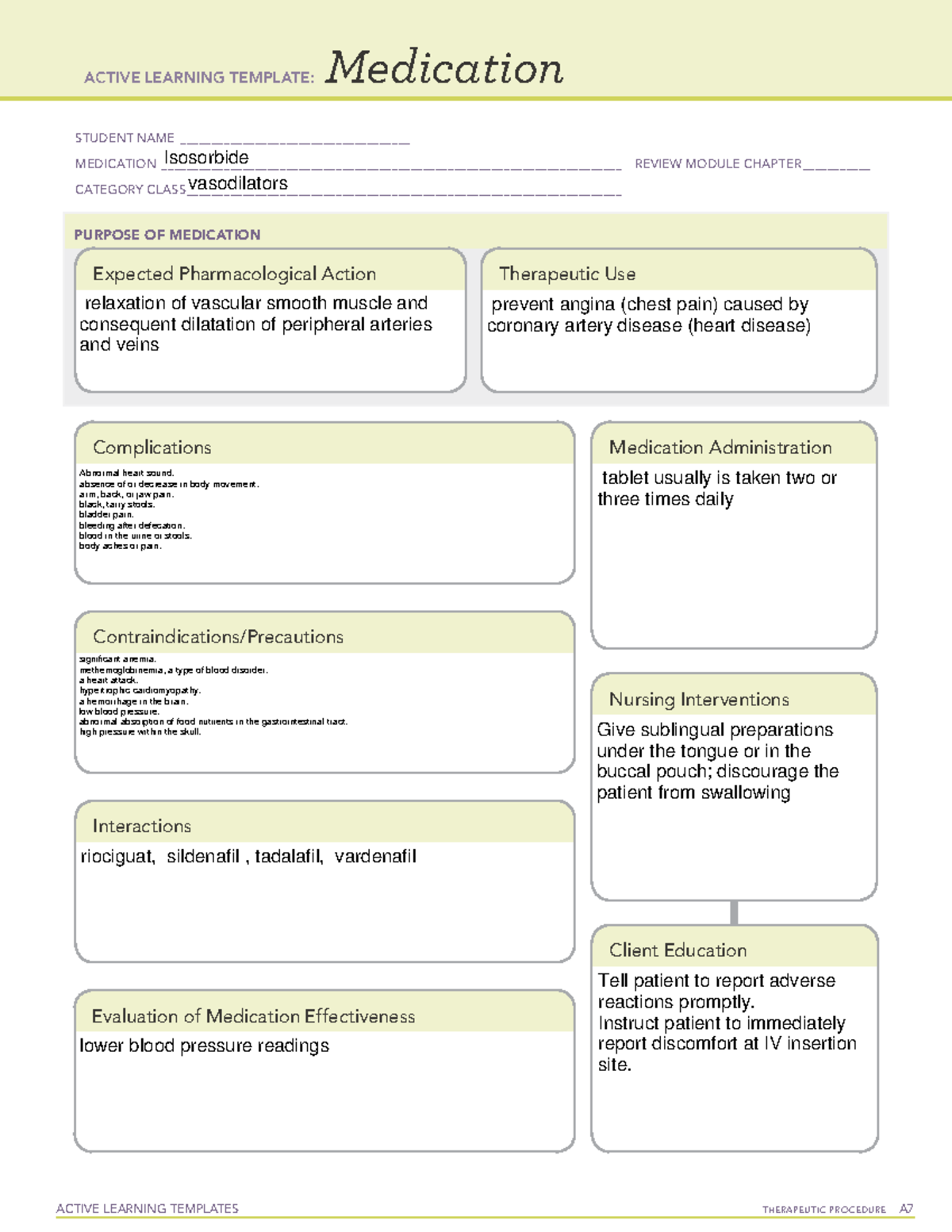 Drug card isosorbide - medcard - ACTIVE LEARNING TEMPLATES TherapeuTic ...