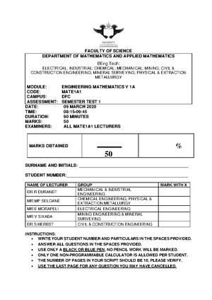 MATE1A1 - engineering mathematics 1a past paper - MATE1A1, MATHEMATICS ...