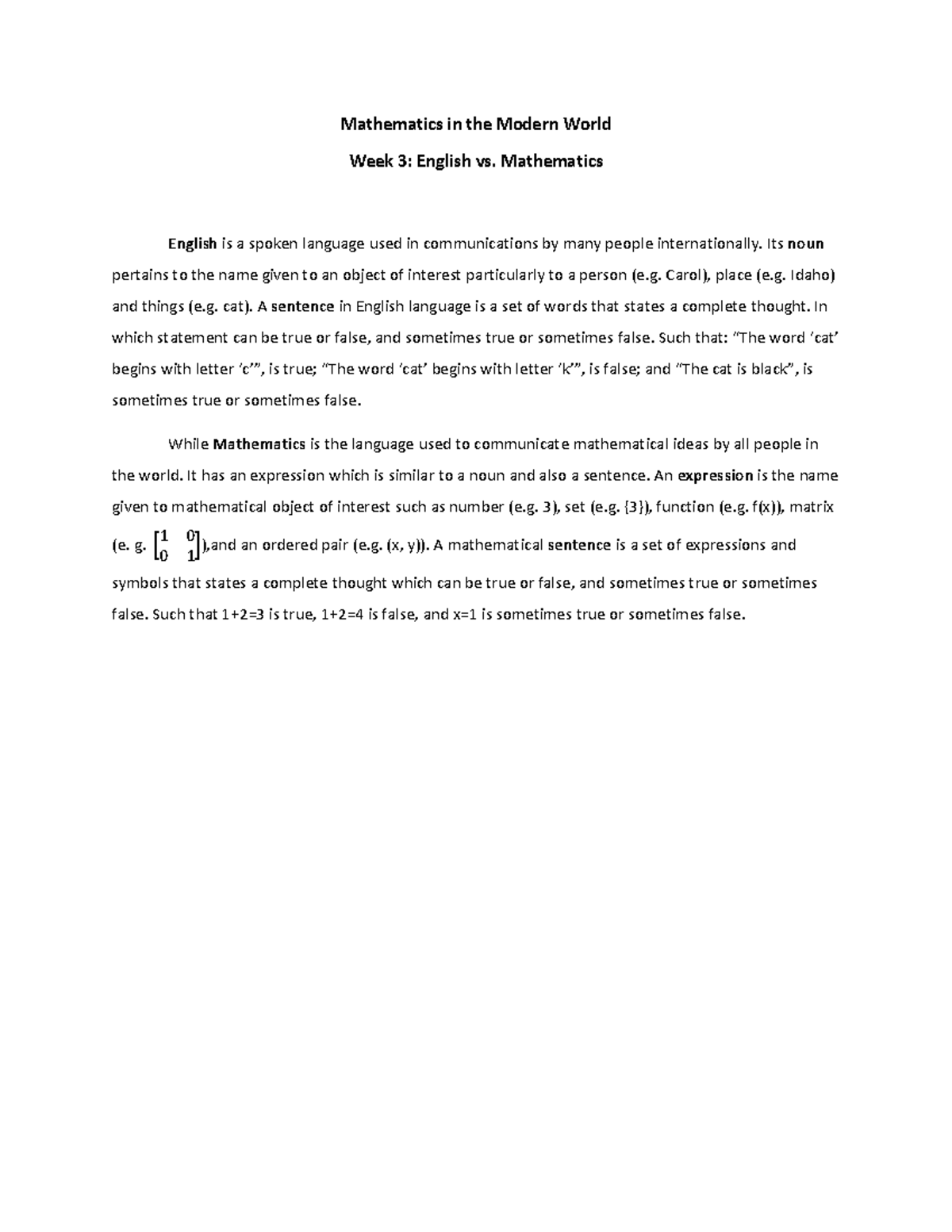 ENG103 Week 3: Comparison of English and Mathematics - Studocu