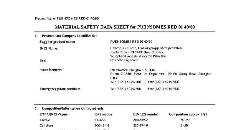 MSDS for PUENSOMES RED 01: Safety & Handling Guidelines - Studocu