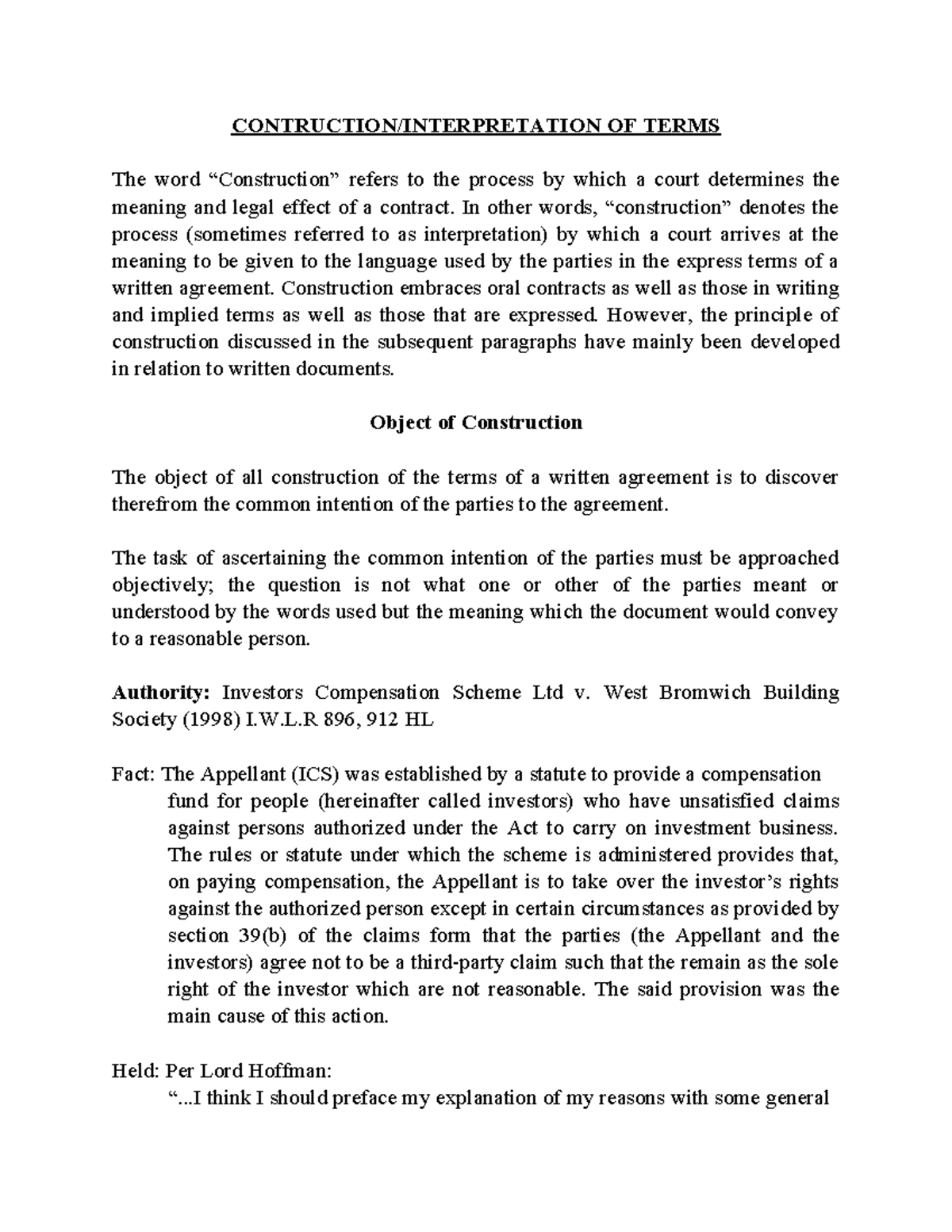 Legal Interpretation and Construction of Terms in Contracts - Studocu