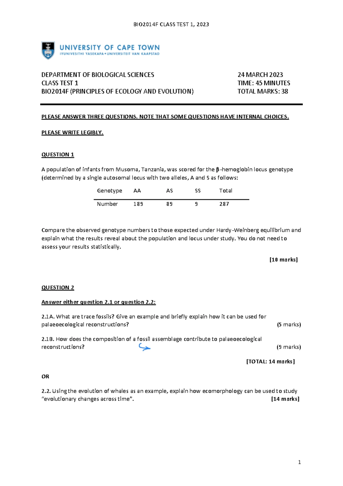 BIO2014F JUNE 2022 FINAL EXAM - PRINCIPLES OF ECOLOGY & EVOLUTION - Studocu