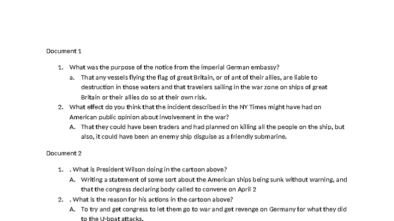 WWI DBQ Answers: Analyzing U.S. Involvement and Propaganda - Studocu