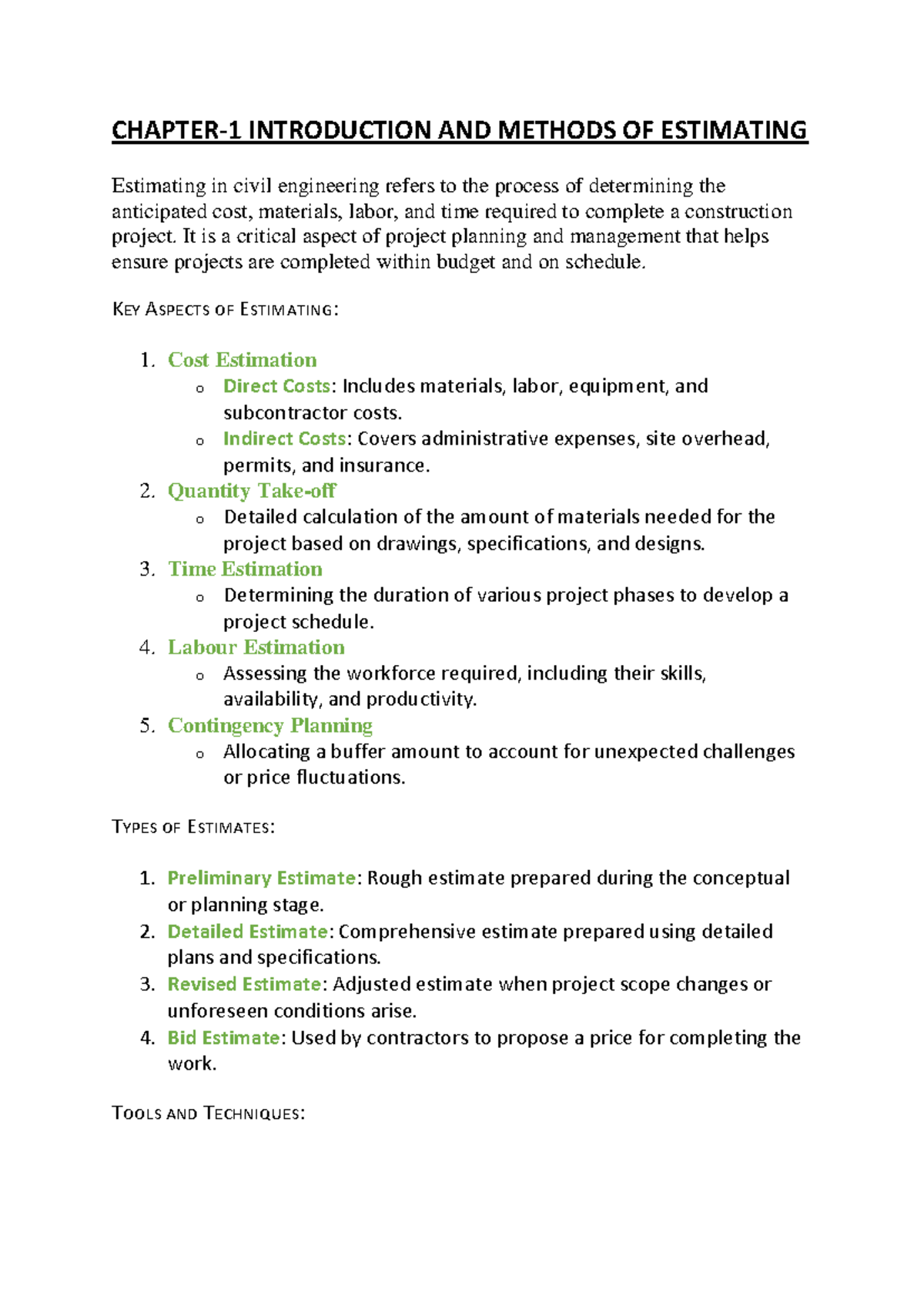CIVIL ENG 101: Estimating Methods and Importance in Construction ...